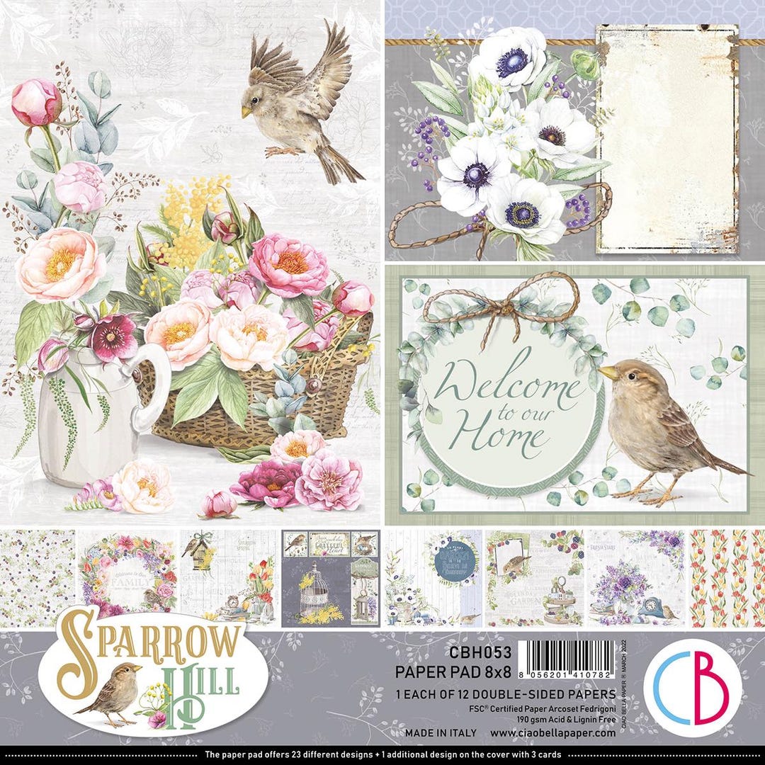 Ciao Bella - Sparrow Hill - 8x8 Paper Pad 12 Double Sided Sheets ...