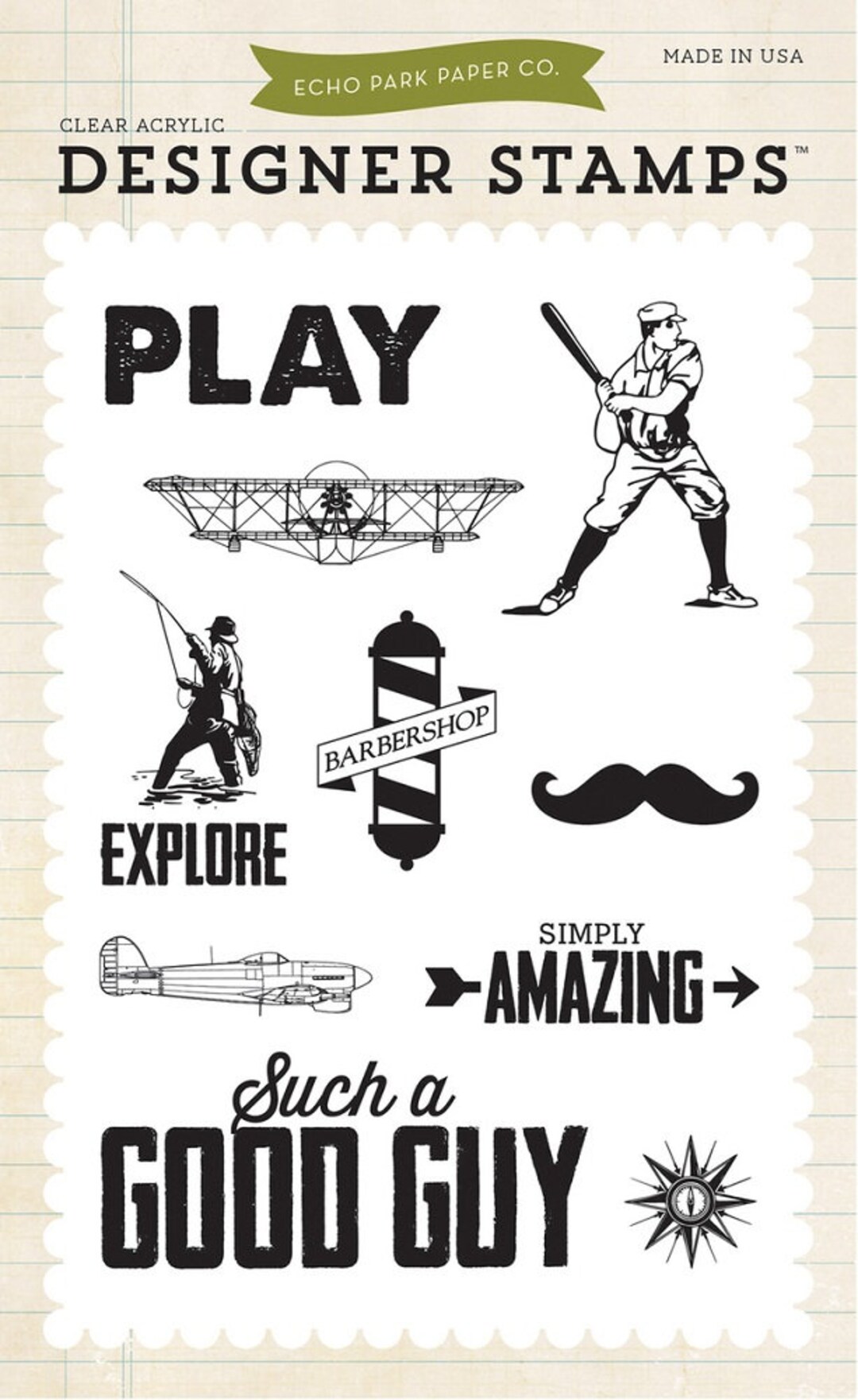 Echo Park - Such a Good Boy 4x6 Designer Stamp 10 Pieces Guy Sports ...