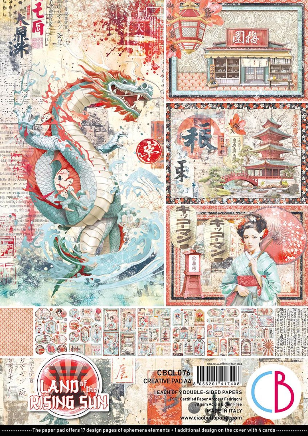 Ciao Bella - Land of the Rising Sun - A4/pkg Ephemera Cards Tags Labels ...