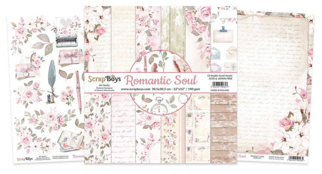 Romantic Soul 12x12 Paper Pad - Scrapboys Paper - 12 Double Sided ...
