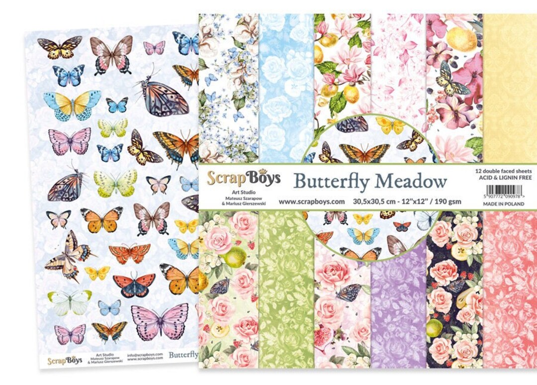 Butterfly Meadow 12x12 Paper Pad - Scrapboys Paper - 12 Double Sided ...