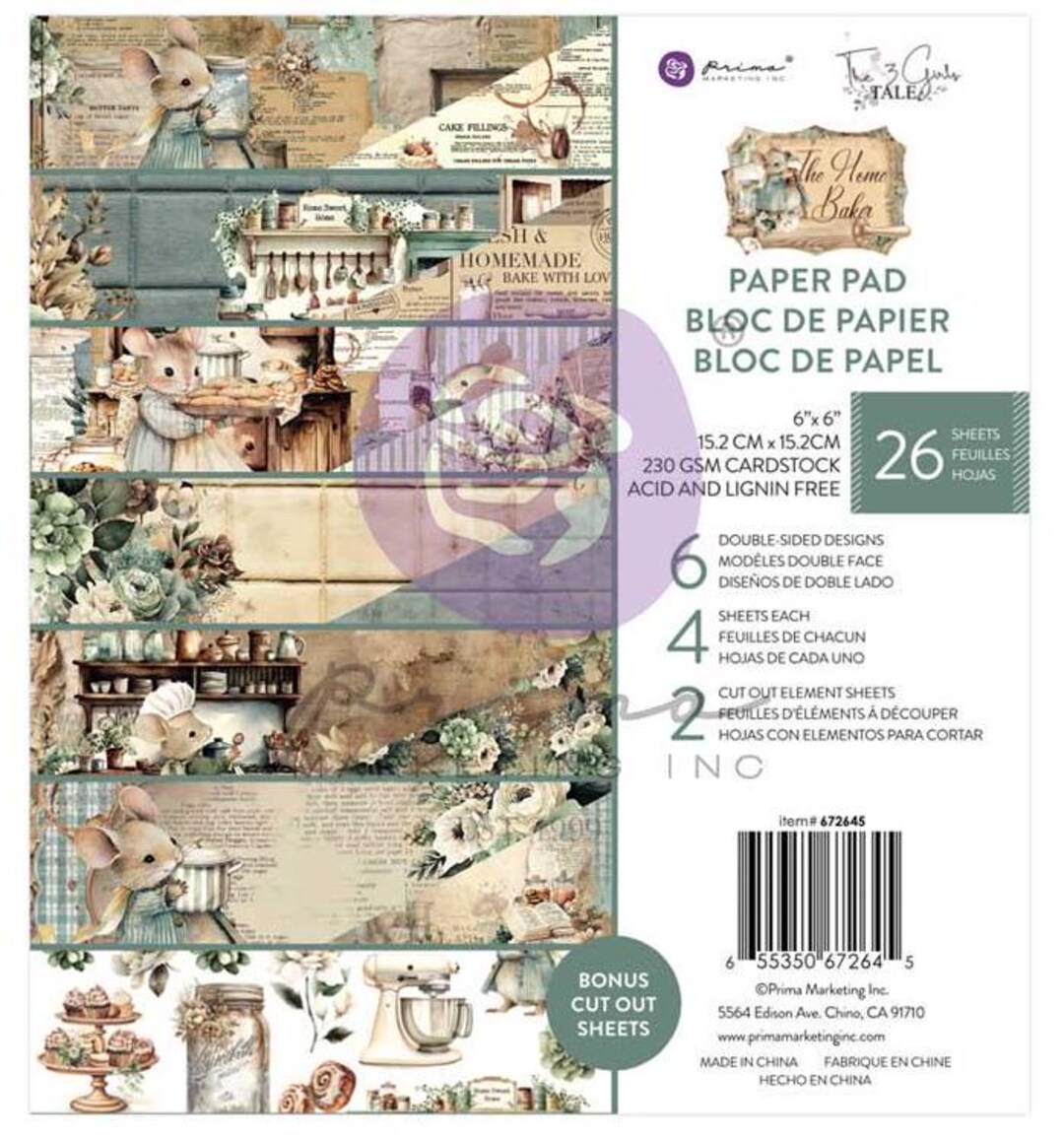 Prima - the Home Baker 6x6 Paper Pad 24 Sheets + 2 Sheets Bonus Cut Out ...