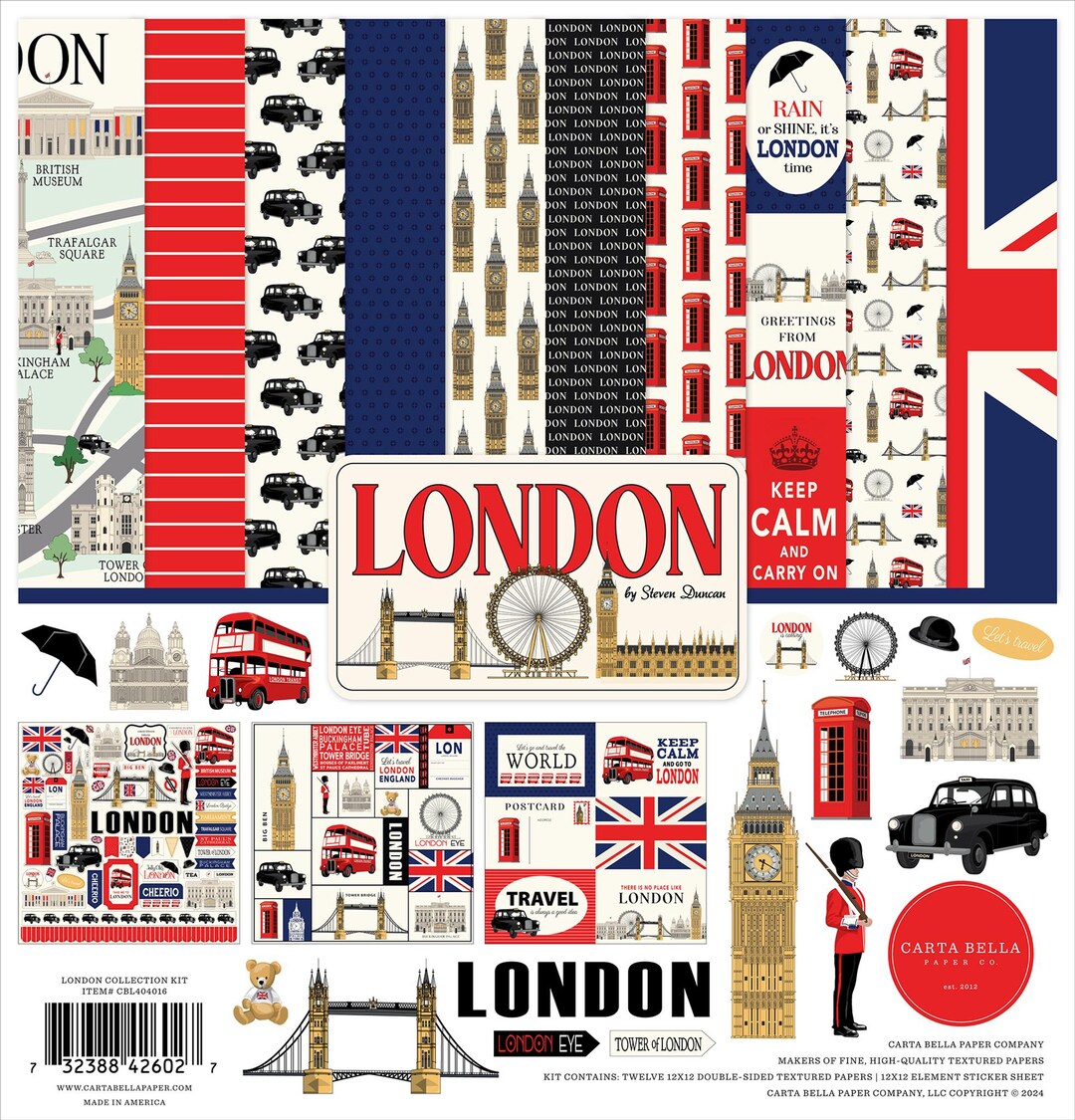 Carta Bella - London 12x12 Collection Kit Scrapbook Papers + Stickers ...