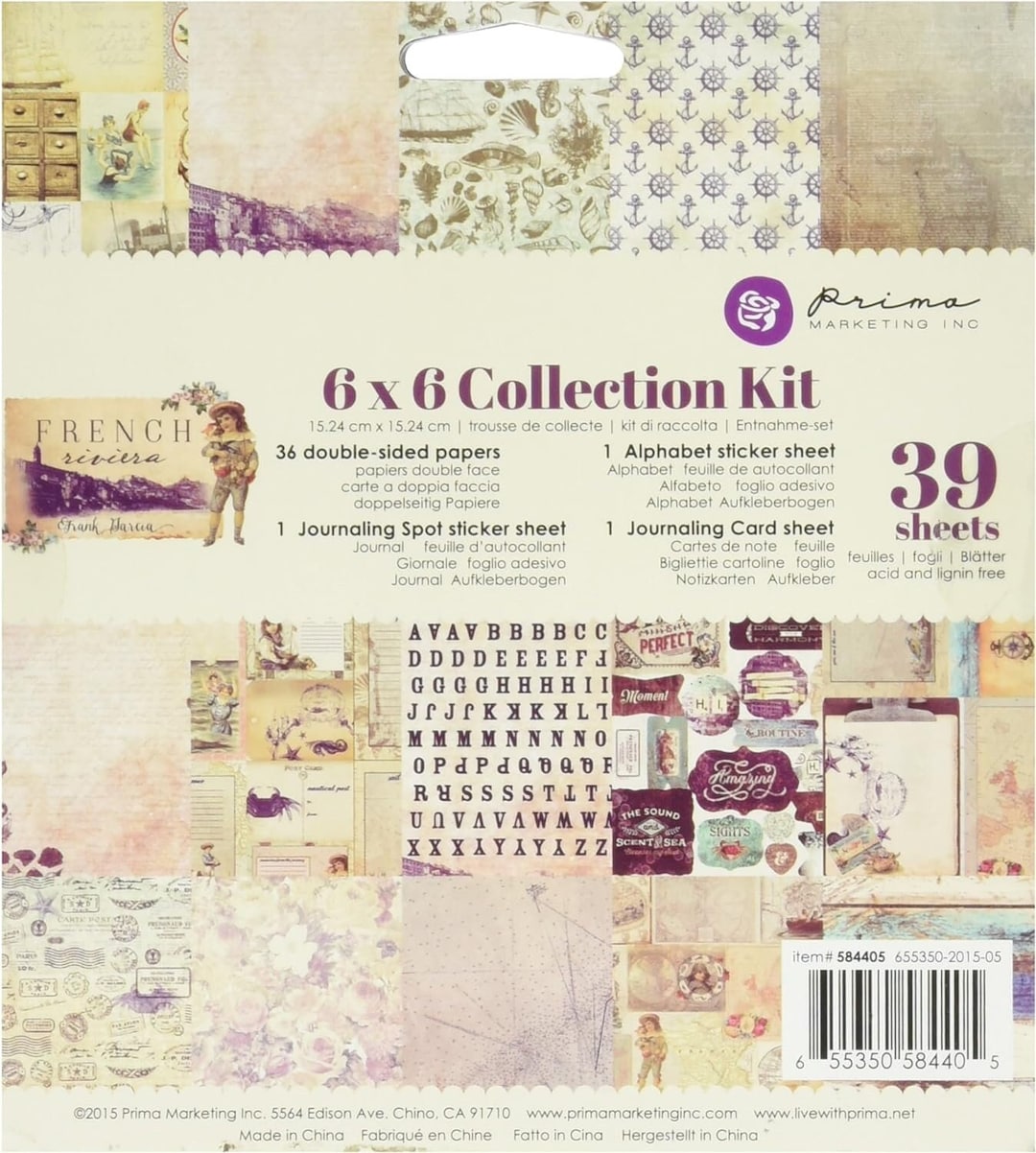 Prima - French Riviera 6x6 Collection Kit 39 Sheets Papers + Journaling ...