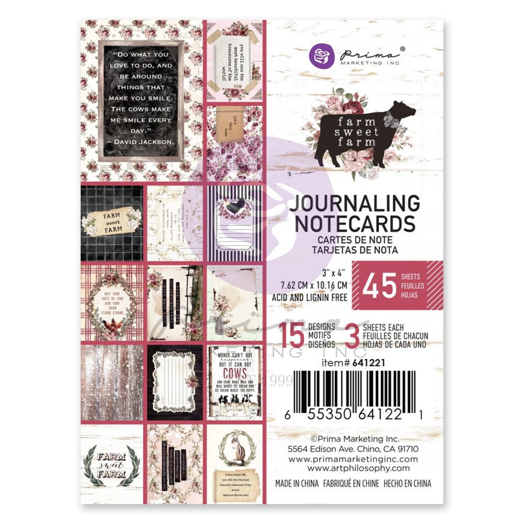 Prima - Farm Sweet Farm - 3x4 Journaling Notecards 45 Sheets Tags Mixed ...