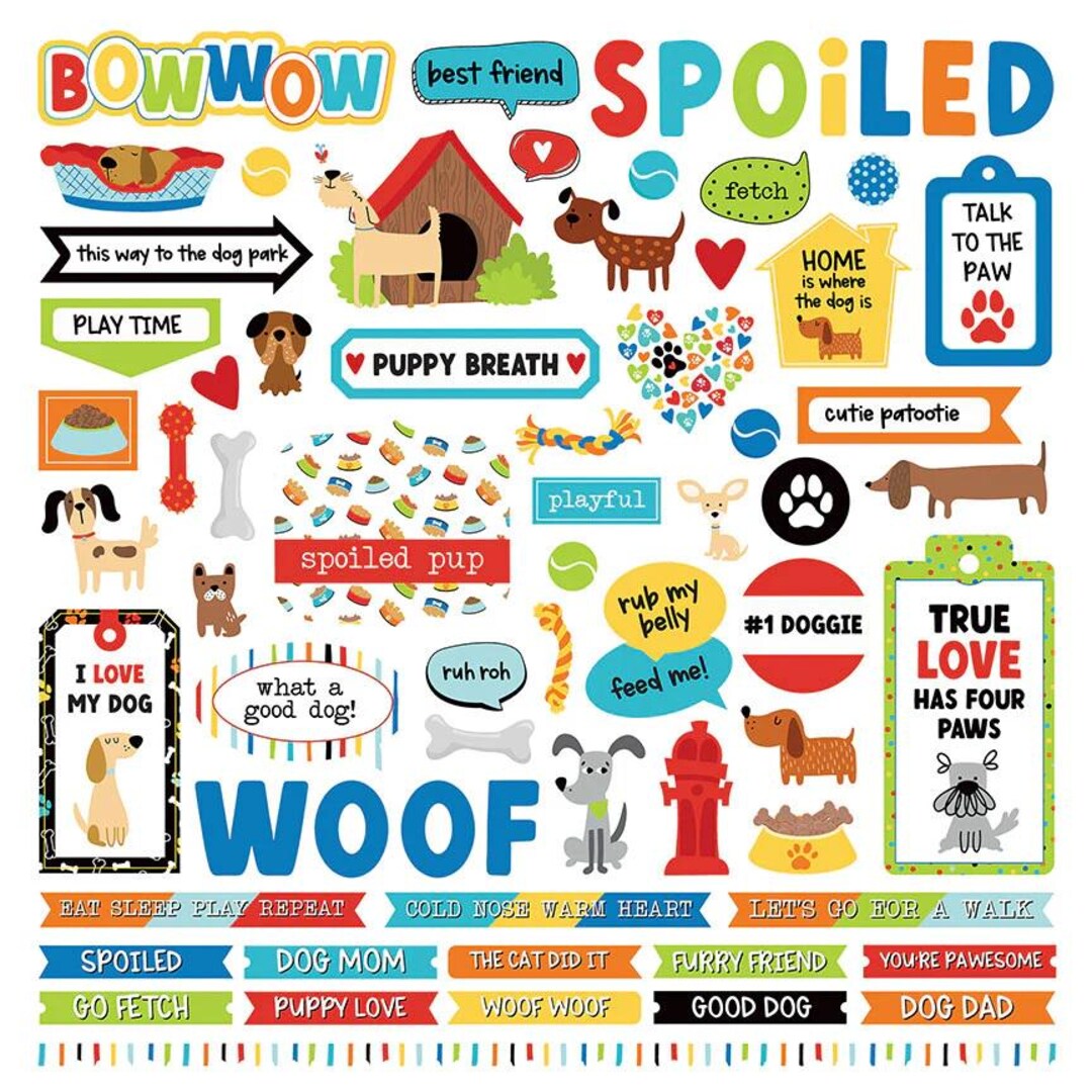Bow Wow Dog 12x12 Element Sticker Sheet - Photoplay Paper Scrapbook ...