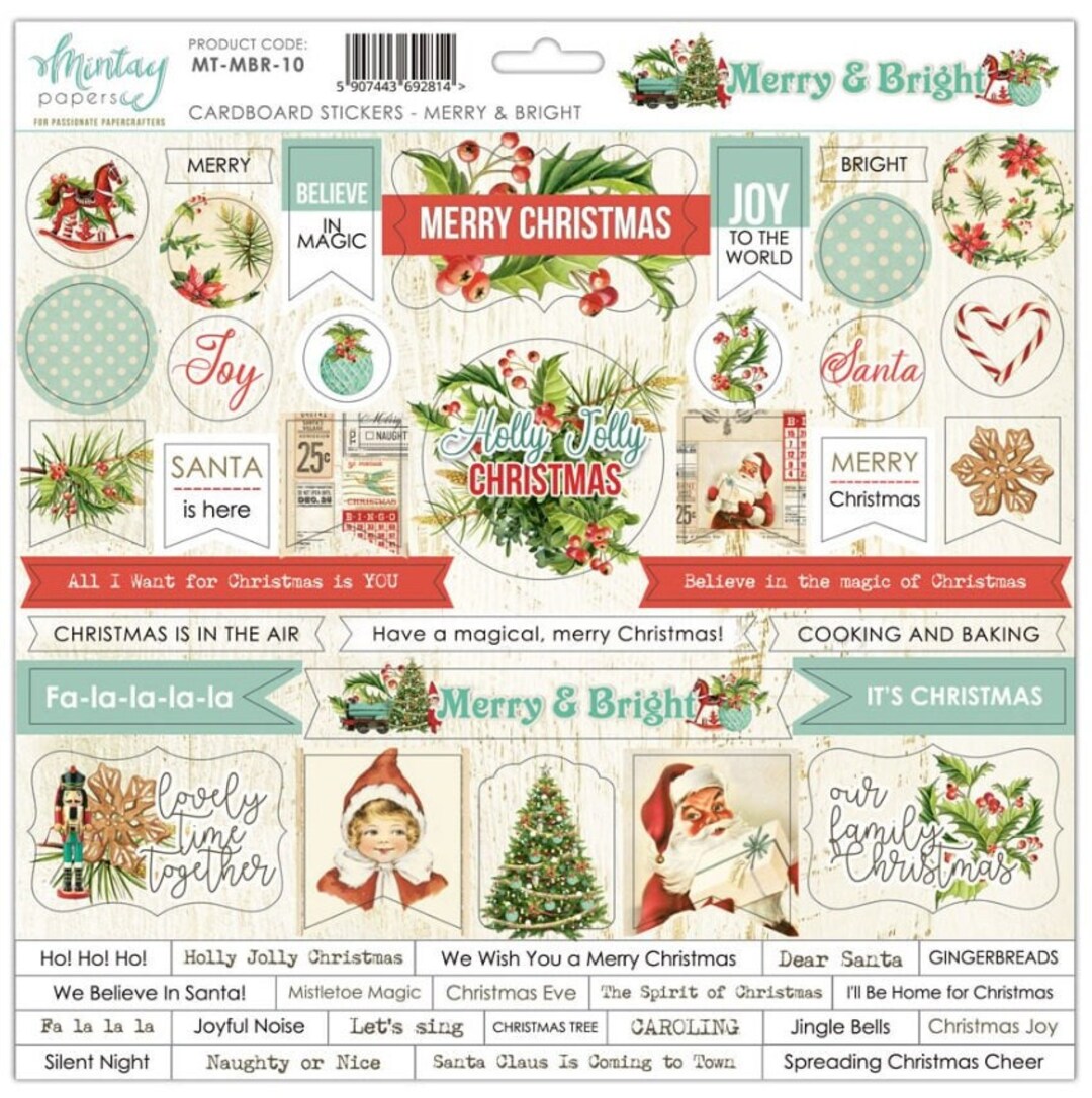 Merry & Bright Stickers - 12x12 Cardboard Sticker Sheet - Mintay Paper ...