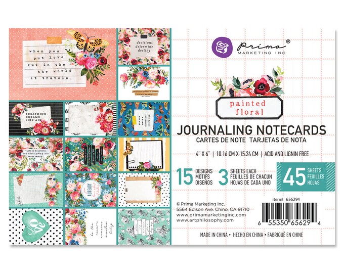 Prima - Painted Floral - 4x6 Journaling Notecards 45 Sheets Tags Cards ...