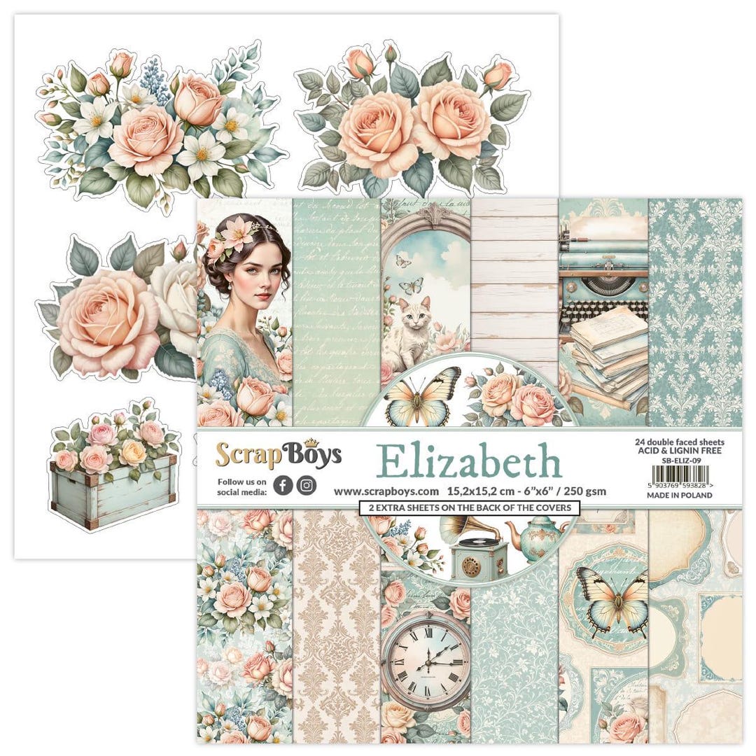 Elizabeth 6x6 Paper Pad - Scrapboys Paper - 24 Double Sided Sheets ...
