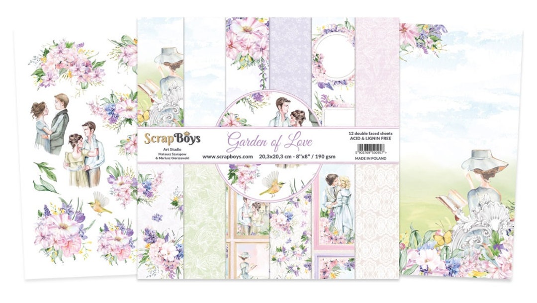 Garden of Love 8x8 Paper Pad - Scrapboys Paper - 12 Double Sided Sheets ...
