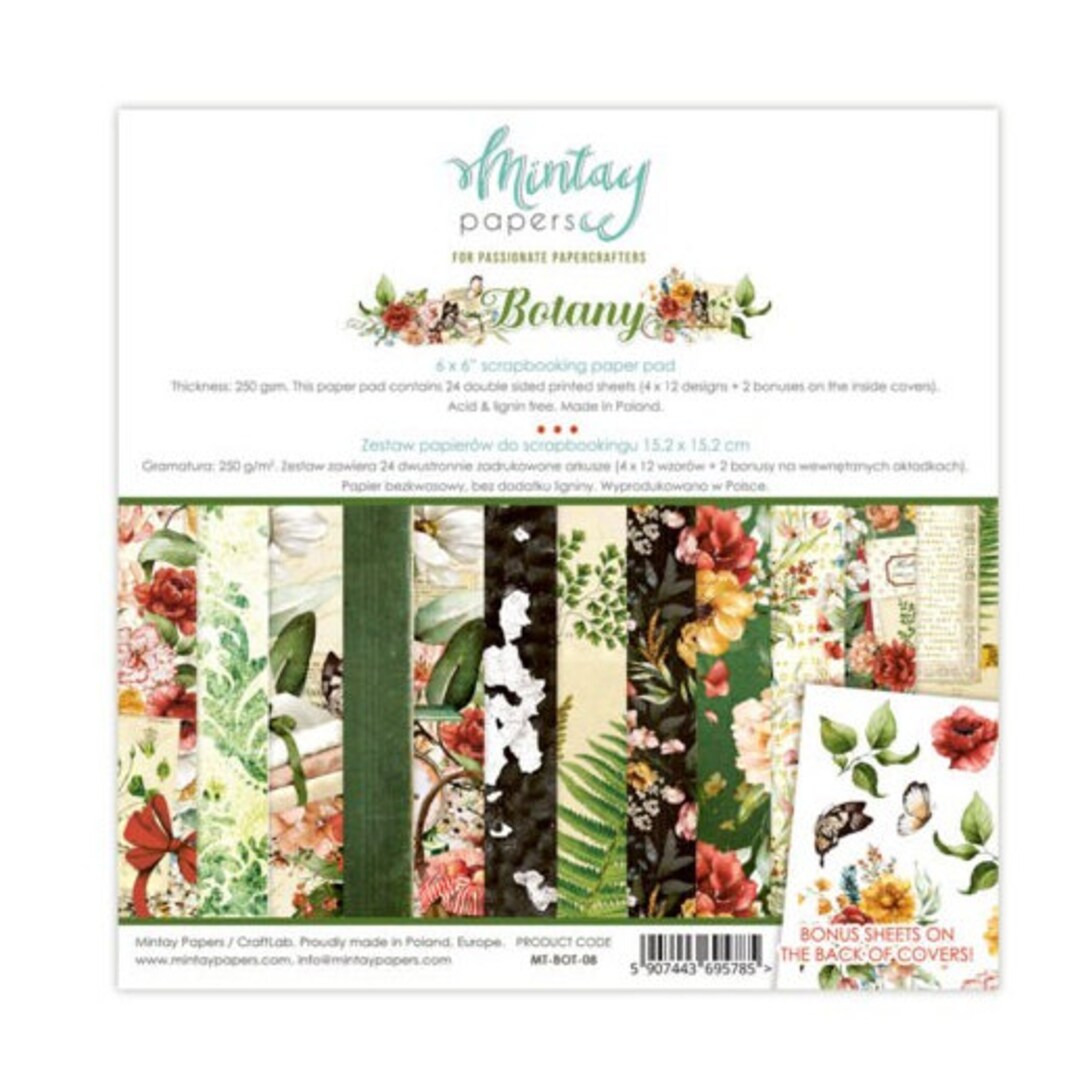Botany 6x6 Paper Pad - Mintay Papers - 24 Double Sided Sheets Scrapbook ...