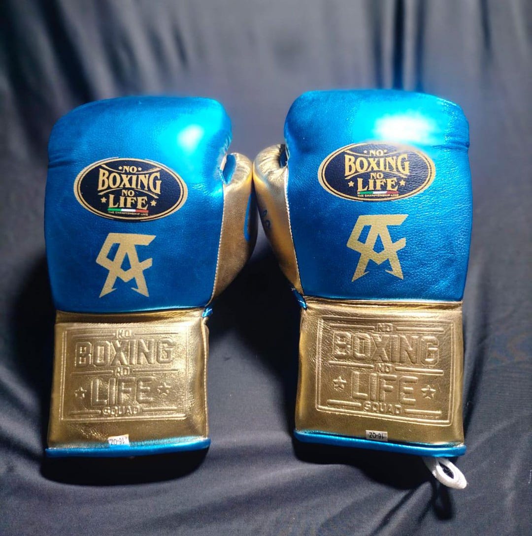 Handmade Leather Boxing Gloves: Custom Color, Size Sky Blue & Gold - Etsy