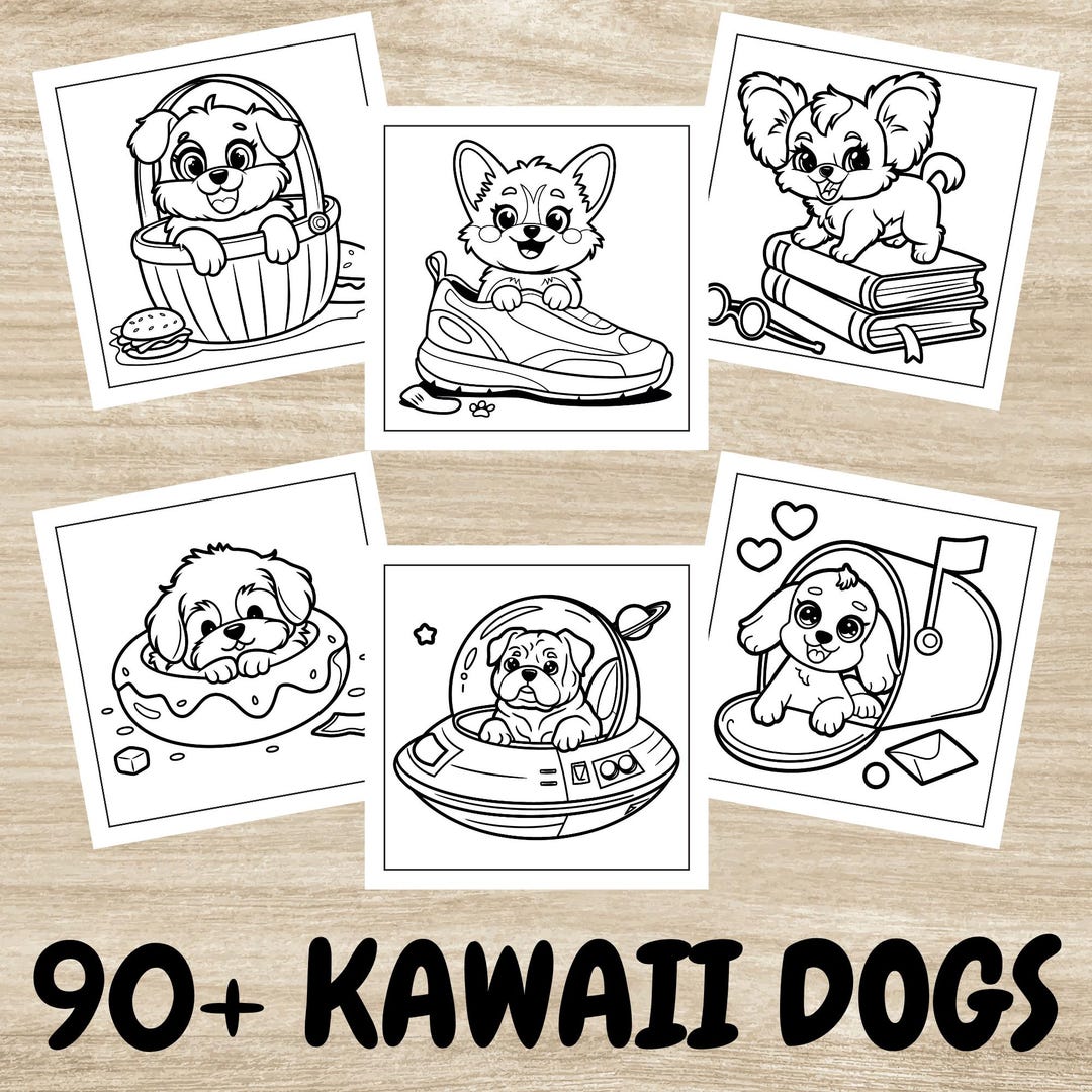 Bold & Easy Coloring Book, Kawaii Dogs Coloring Pages, Cute Groovy Bold ...