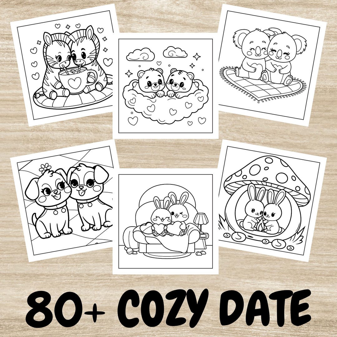 Bold and Easy Coloring Book, Cozy Date Coloring Pages, Cozy Coloring ...