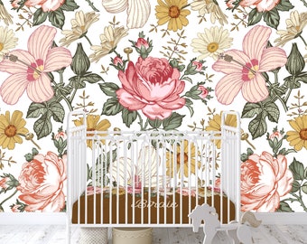 Muted Floral Wallpaper - Etsy