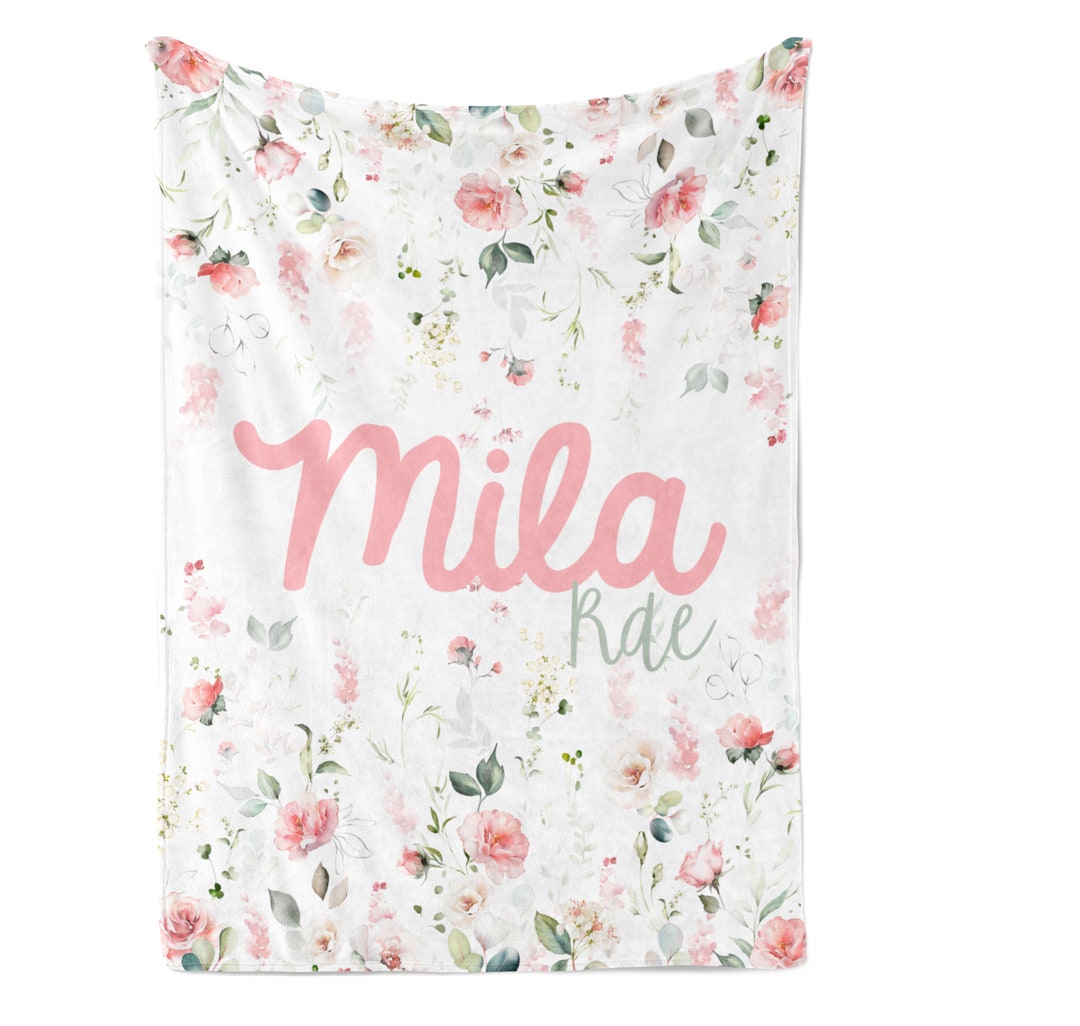 Pink Floral Two Names Personalized Blanket / Two Fonts & Colors / Minky ...