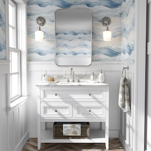 Abstract Blue Ocean Waves Wallpaper, Beach Coastal Nautical Tropical ...