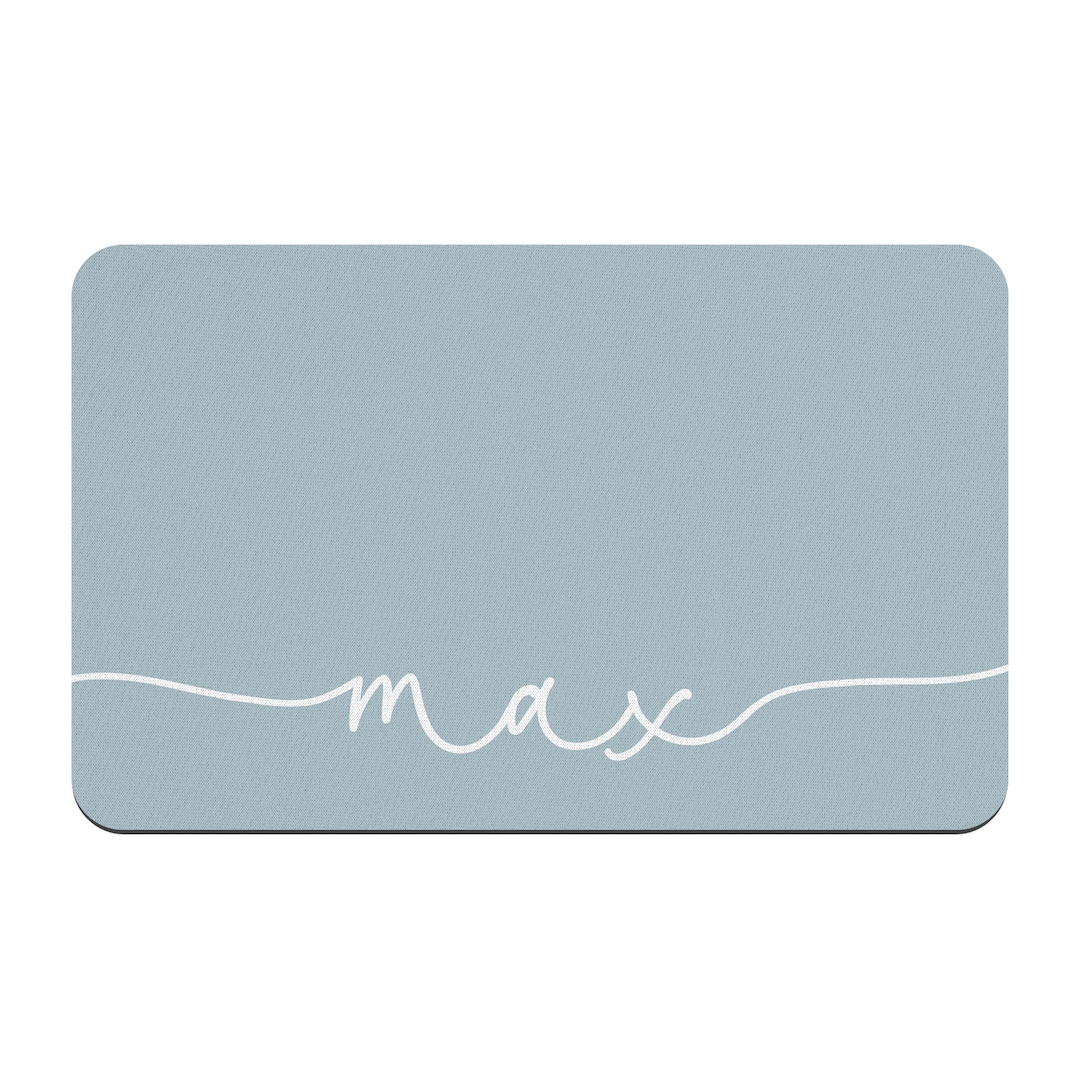 Muted Dusty Blue Personalized Pet Mat, Ocean Farmhouse Gray Simple Name ...
