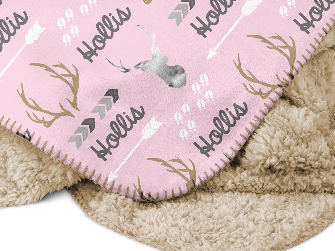 Baby Girl Pink Deer Hunting Antler Blanket With Name, Personalized ...