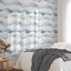 Abstract Blue Ocean Waves Wallpaper, Beach Coastal Nautical Tropical ...