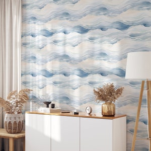 Abstract Blue Ocean Waves Wallpaper, Beach Coastal Nautical Tropical ...