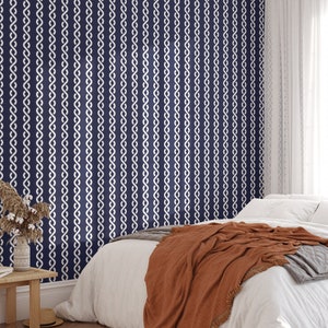 Nautical Rope Wallpaper, Navy and White Geometric Pattern, Modern ...