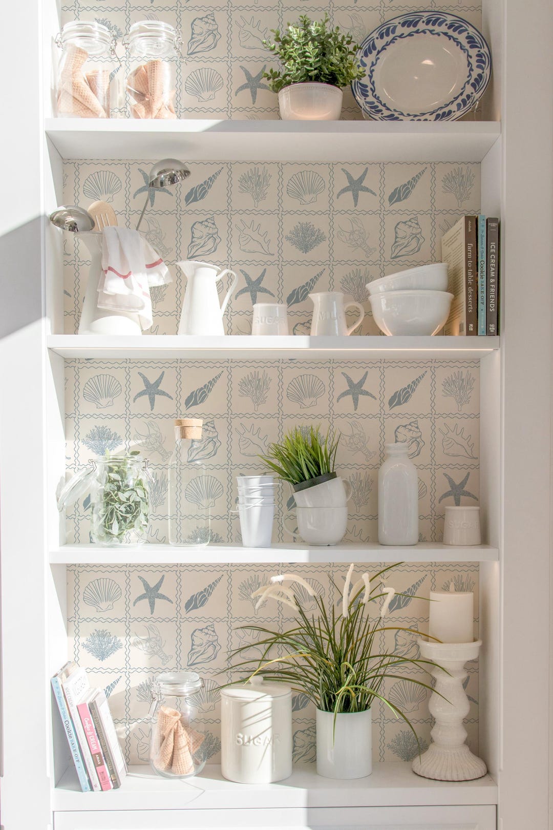 Beach Ocean Seashells, Coastal Nautical Subtle Blue, Peel and Stick ...