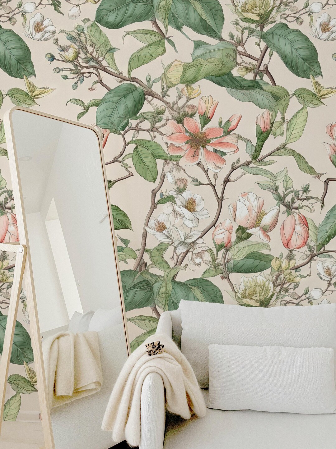 Romantic French Botanical Wallpaper Mural for Nursery or Bedroom ...