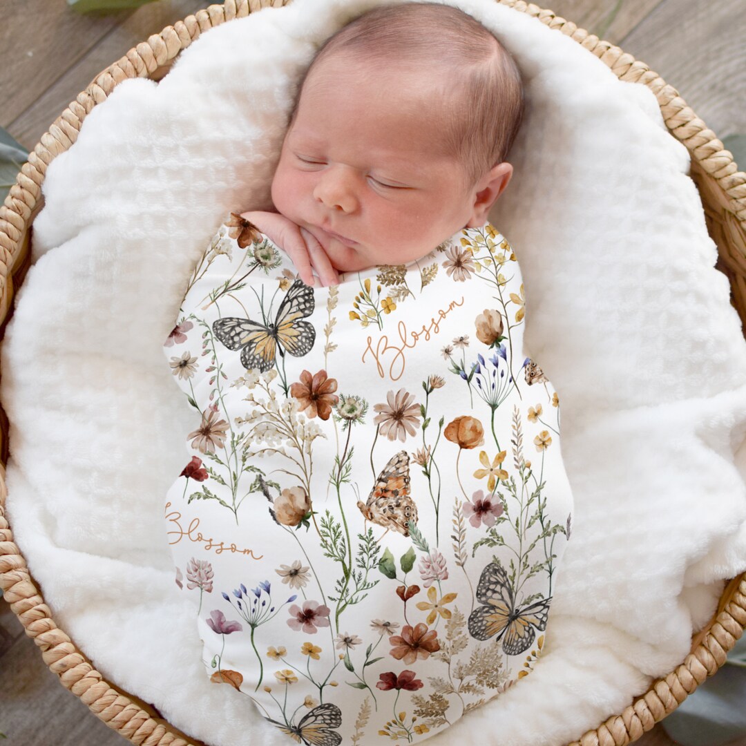 Wildflower Butterfly Baby Girl Swaddle, Minky Blanket, Tie Gown, Bow ...