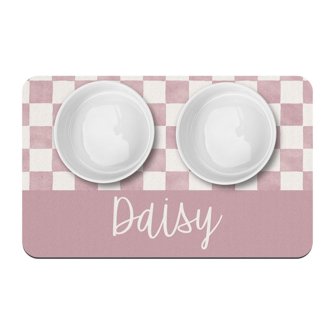 Mauve Check Personalized Pet Placemat, Watercolor Gingham, Custom Name ...