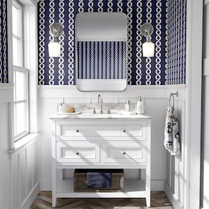 Nautical Rope Wallpaper, Navy and White Geometric Pattern, Modern ...