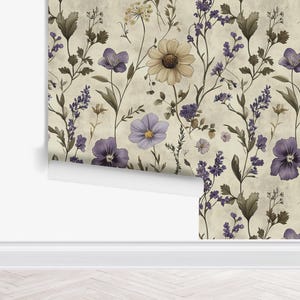 Purple Vintage Cottage Core Floral Wallpaper, Peel and Stick Removable ...