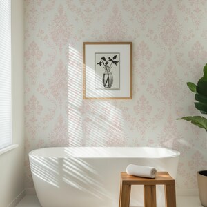 Light Pink Victorian Damask Wallpaper, Peel and Stick Removable, Baby ...