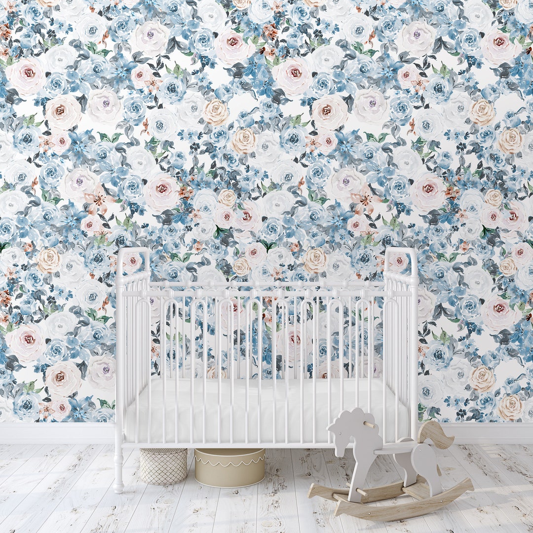 Blue Garden Floral Wallpaper, Peel Stick Removable, Unpasted ...