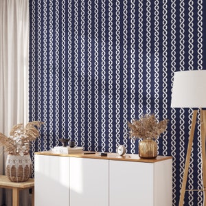 Nautical Rope Wallpaper, Navy and White Geometric Pattern, Modern ...