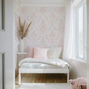 Light Pink Victorian Damask Wallpaper, Peel and Stick Removable, Baby ...