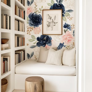 Navy Blue and Peach Wallpaper - Etsy