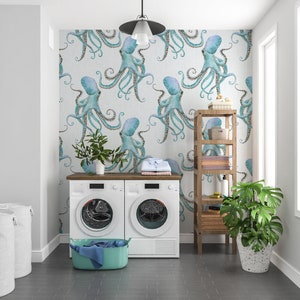 Octopus Wallpaper, Beach Ocean Aqua Tropical Nautical, Peel and Stick ...