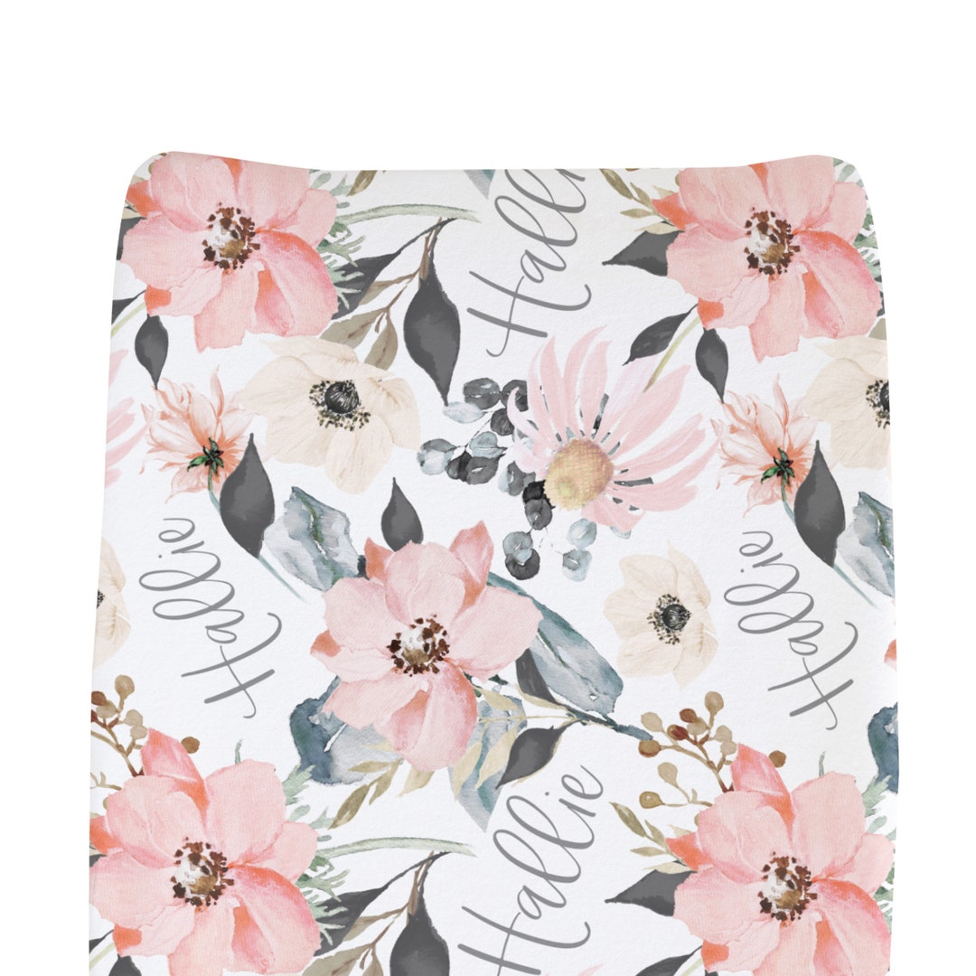 Pink Grey Cream Crib Sheet / Changing Pad Cover / Crib Bedding / Mini ...