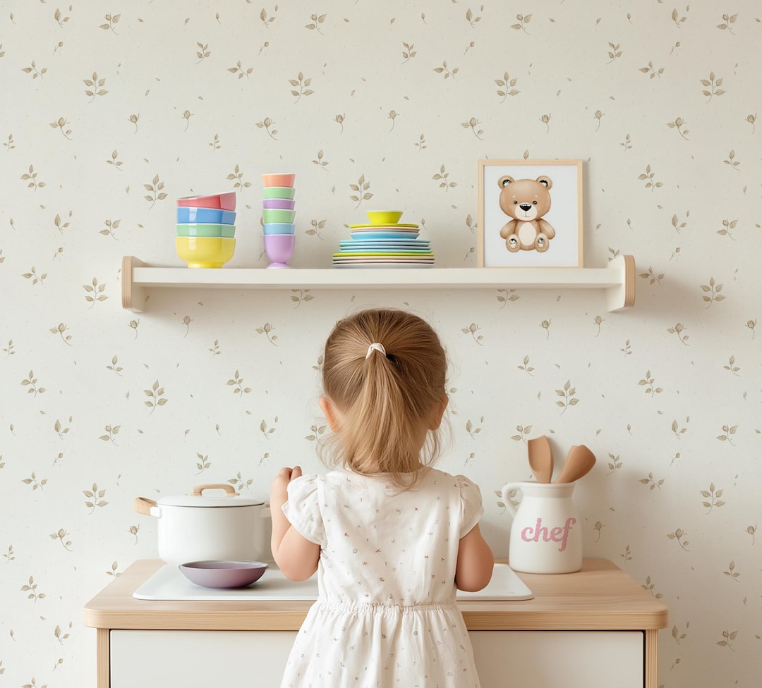 Ditsy Neutral Leaf Wallpaper, Vintage Romantic Flower Peel and Stick ...