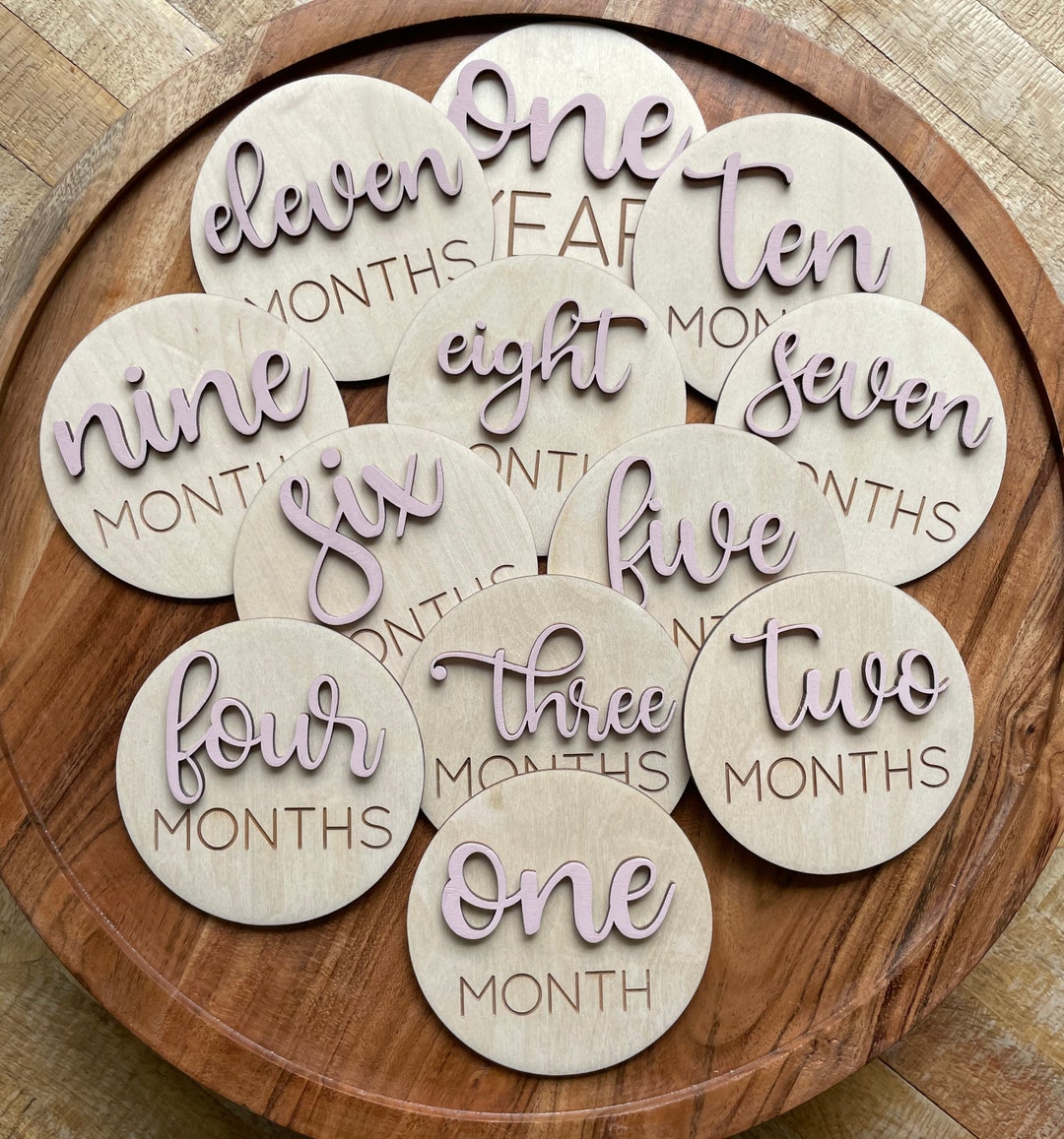 Wooden Monthly Milestone Disc for Baby's First Year Photos, Raised 3D ...