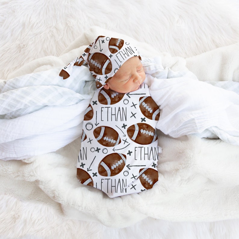 Football Season Newborn Personalized Baby Swaddle Blanket Set / Newborn ...