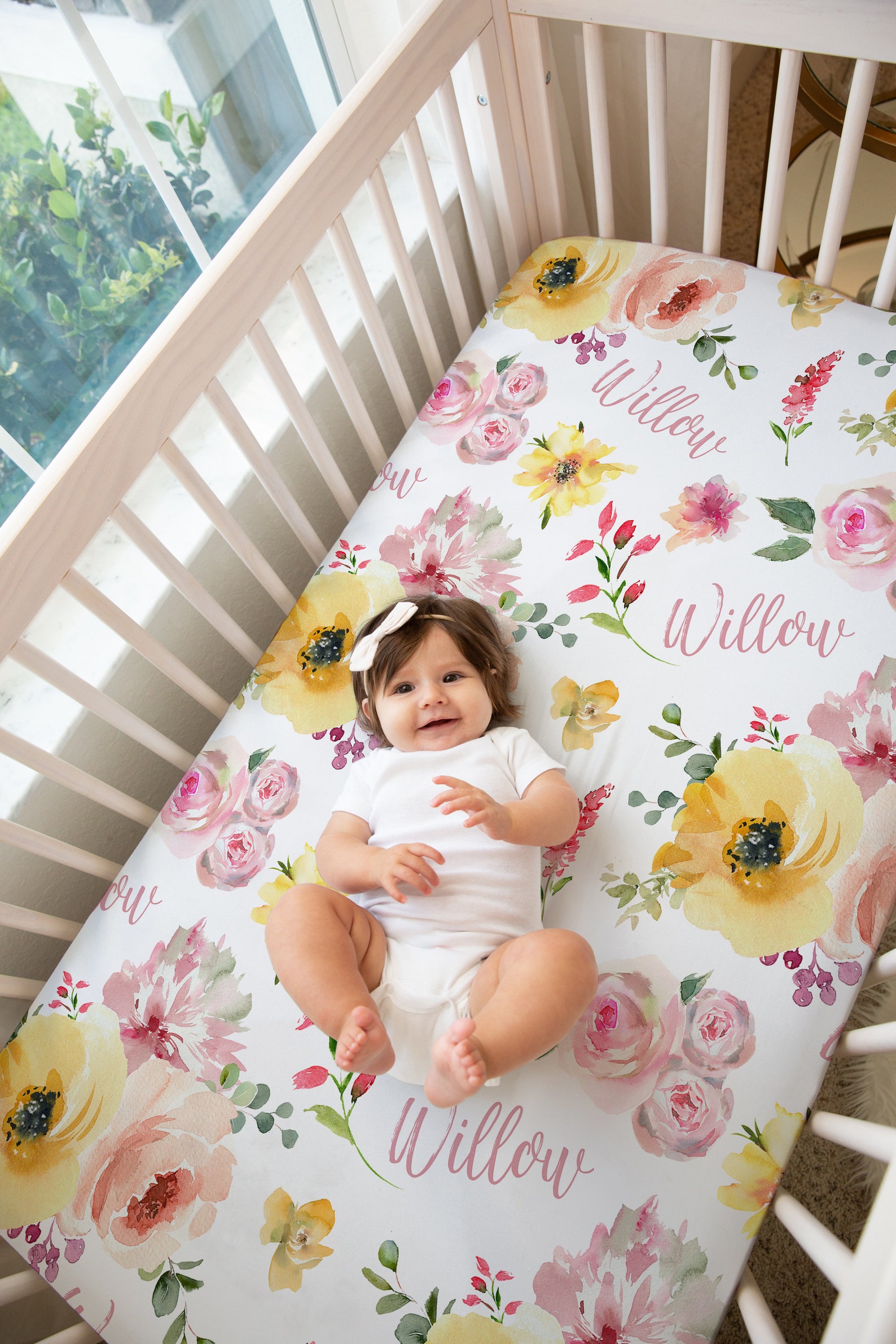 Pink Yellow Floral Crib Sheet / Rose Nursery / Pink Yellow - Etsy