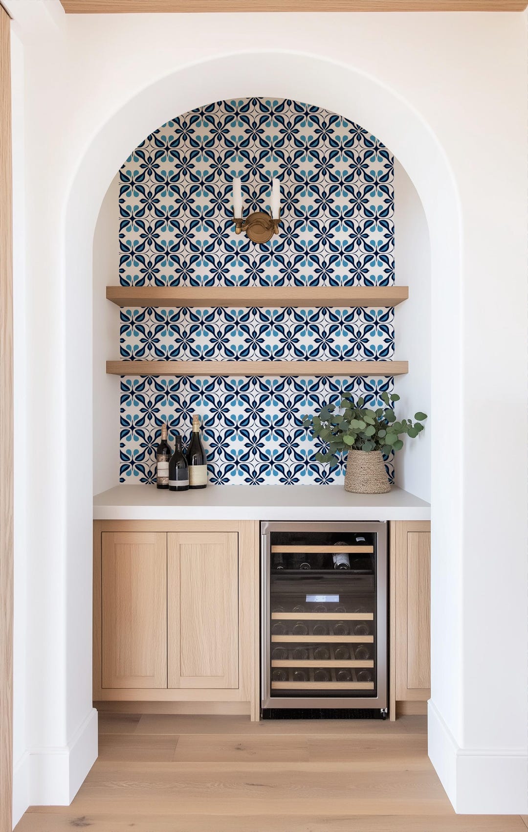 Blue Moroccan Tile Pattern Wallpaper, Blue Black White, Peel and Stick Removable, Prepasted ...