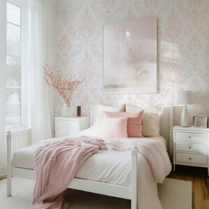 Light Pink Victorian Damask Wallpaper, Peel and Stick Removable, Baby ...
