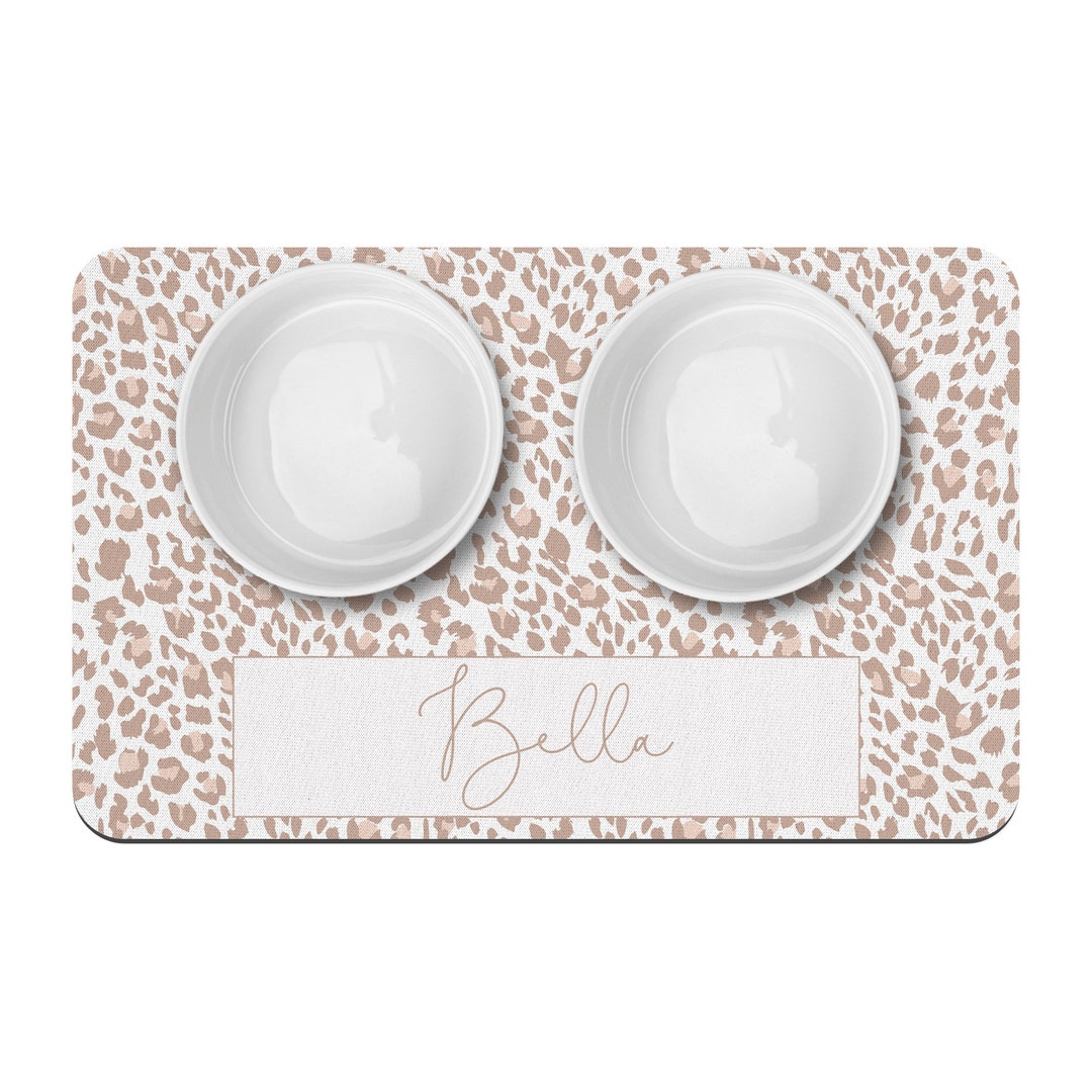 Cheetah Print Personalized Pet Food Mat, Leopard Animal Pattern, Custom ...
