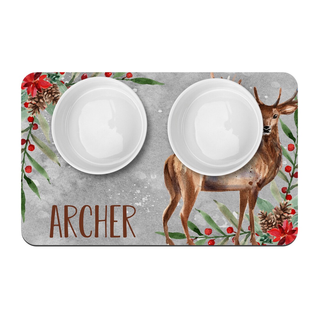 Christmas Deer Personalized Pet Mat / Custom Pet Placemat / Pet Food ...