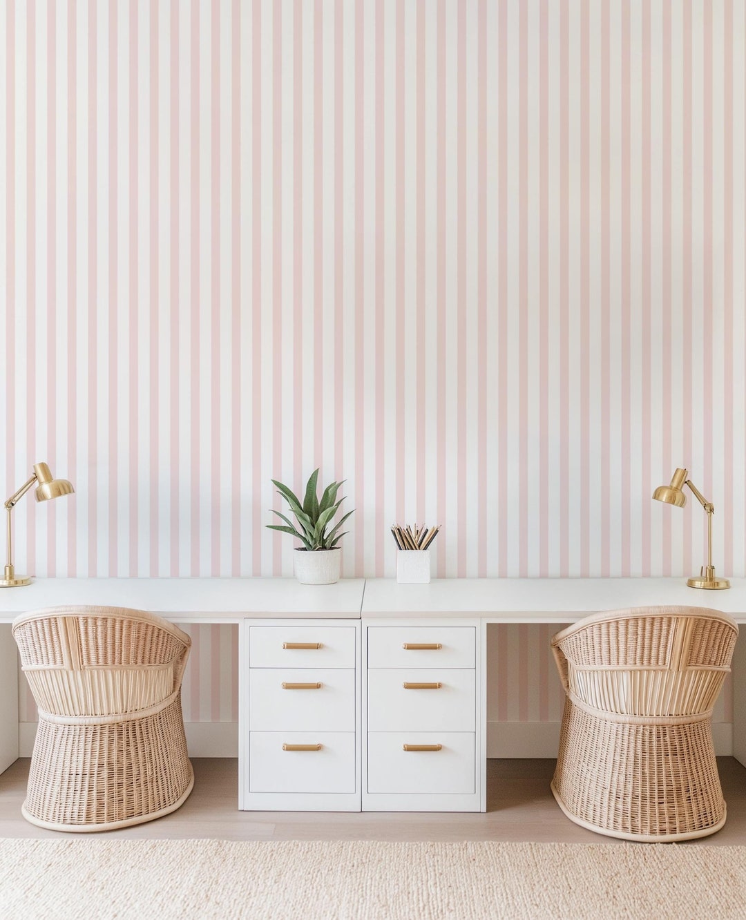 Baby Pink Stripe Wallpaper, Vintage Shabby Chic Peel and Stick ...