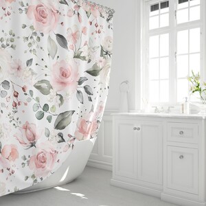 Personalized Pink Rose Shower Curtain / Rose Floral / Extra Long Shower ...
