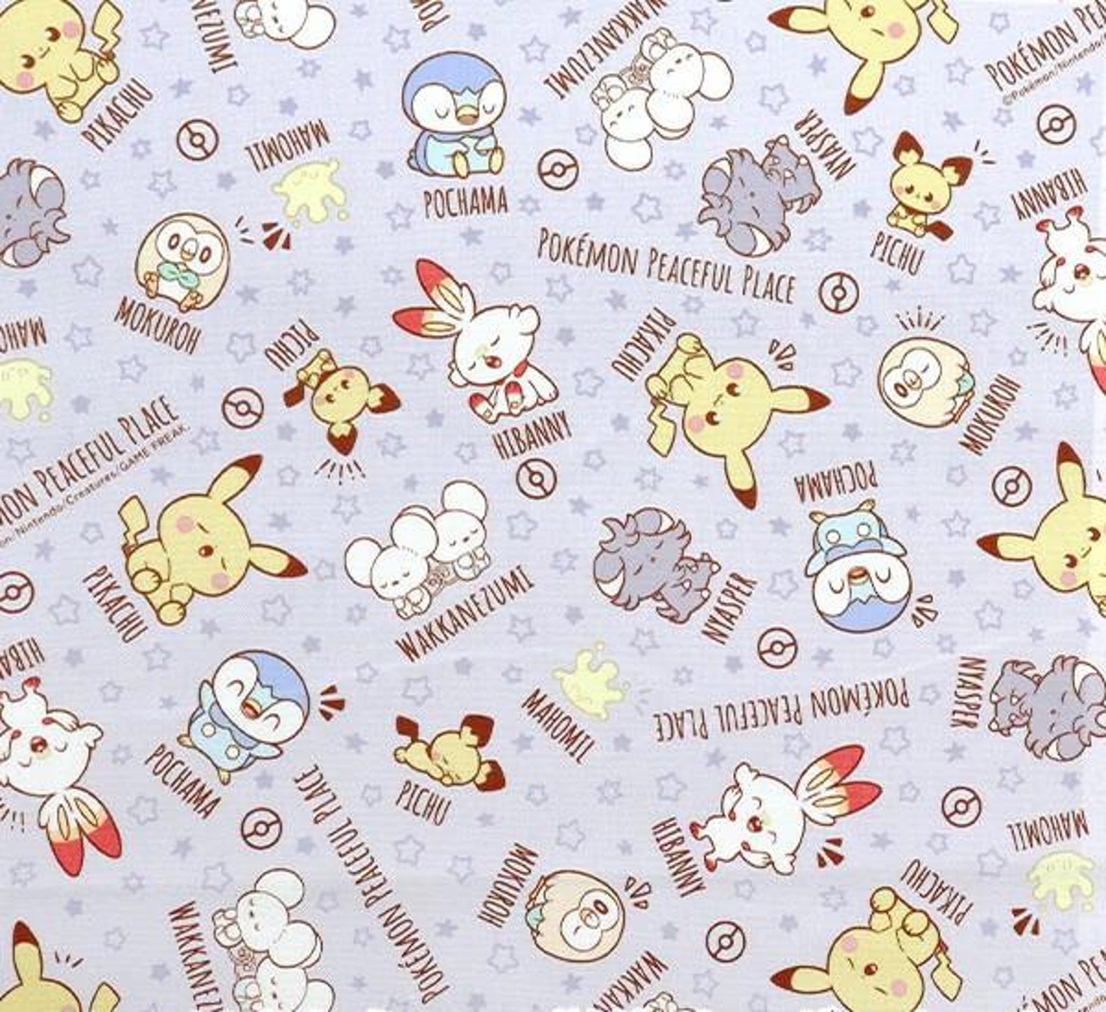 Made in Japan-ox Fabric-100% Cotton-pokemon Beige Purple-printed Fabric ...